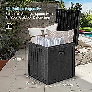 SUNVIVI OUTDOOR Deck Storage Box, 51 Gallon Resin Patio Storage Bin Waterproof Outside Storage Container for Cushions, Pool Supplies, Garden Tools, Grey