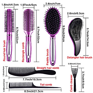 SIQUK 7 Pcs Hair Brush and Comb Set Round Brush Paddle Brush Detangle Hair Brush and Combs Wet Dry Brush for Women Men Hair Styling