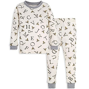 Burt's Bees Baby baby boys Pajamas, Tee Pant 2-piece Pj Set, 100% Organic Cotton and Toddler Pajama Bottoms, Eggshell A-bee-c, 3T US