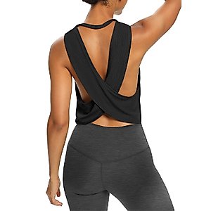 Bestisun Workout Tops for Women Yoga Tops Athletic Gym Clothes Backless Workout Tops Open Back Athletic Tops for Women Black S