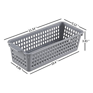 Yuright 12 Pack Narrow Baskets for Storage, Grey Small Plastic Storage Baskets