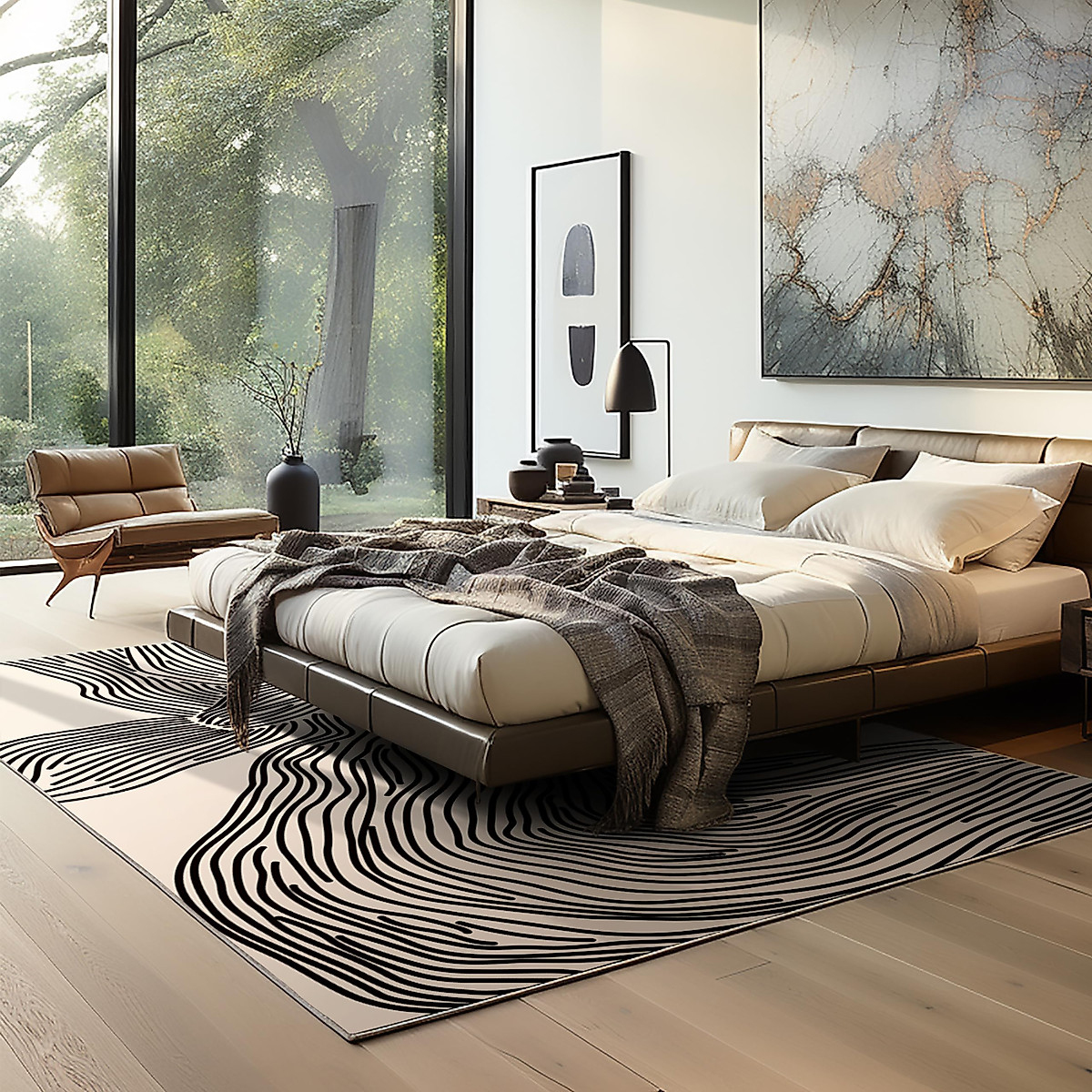 SunNewt Stain Resistant Washable Area Rug 8x10 Living Room Large Rugs Soft Faux Wool Non-Shedding Low-Pile Floor Carpet for Dining Laundry Room Bedroom Bed Side, Contemporary Striped