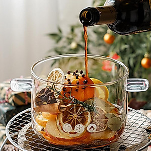 64oz/1900ml Clear Glass Simmer Pot for Cooking on Stove with Lid, Glass Saucepan Cookware Set for Pasta Noodle, Soup, Milk, Baby Food