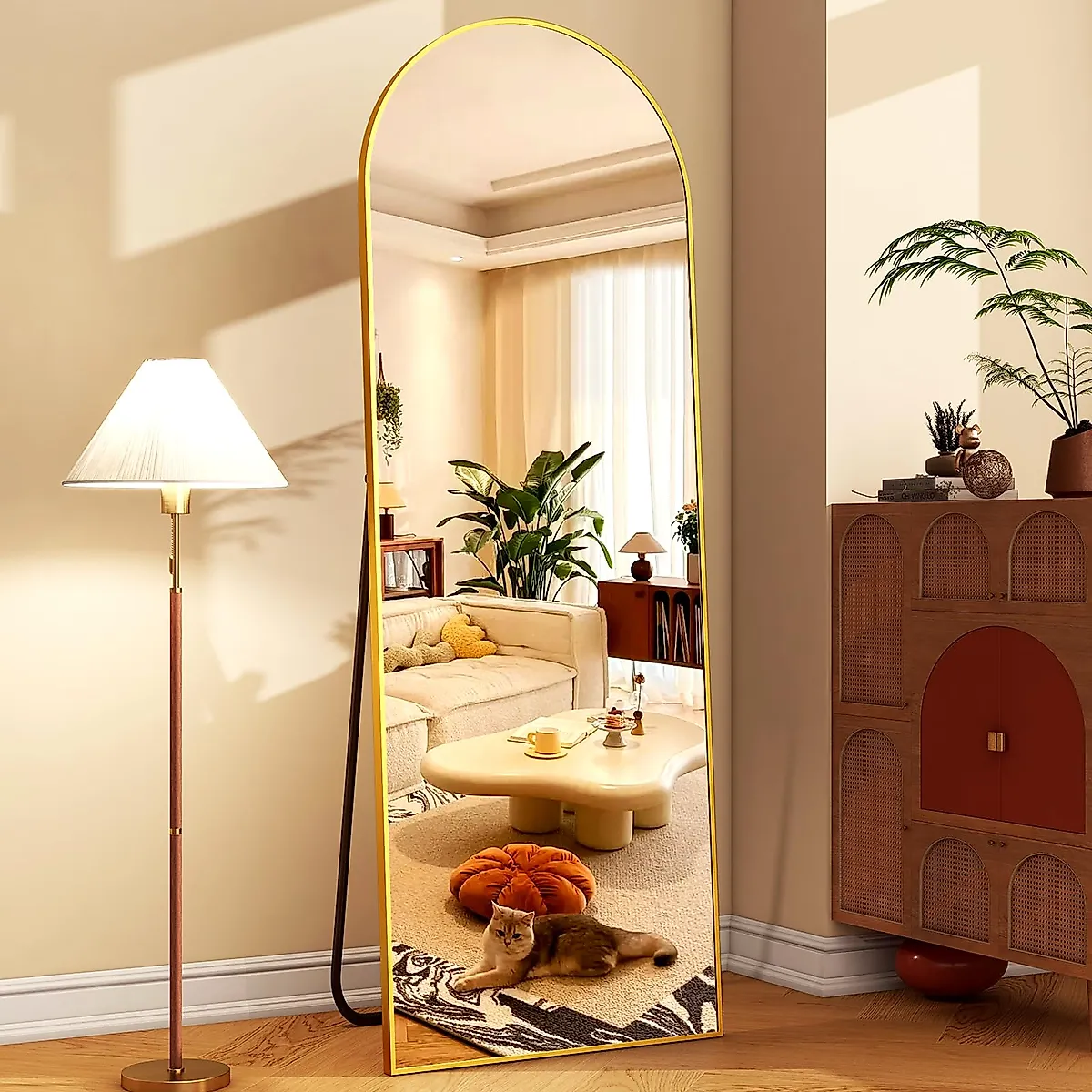 XRAMFY Arched Full Length Mirror 58"x18" Floor Mirrors with Aluminum Alloy Frame Free-Standing Wall Mounted Floor Mirrors or Large Dressing Mirror, Gold Arch Mirror