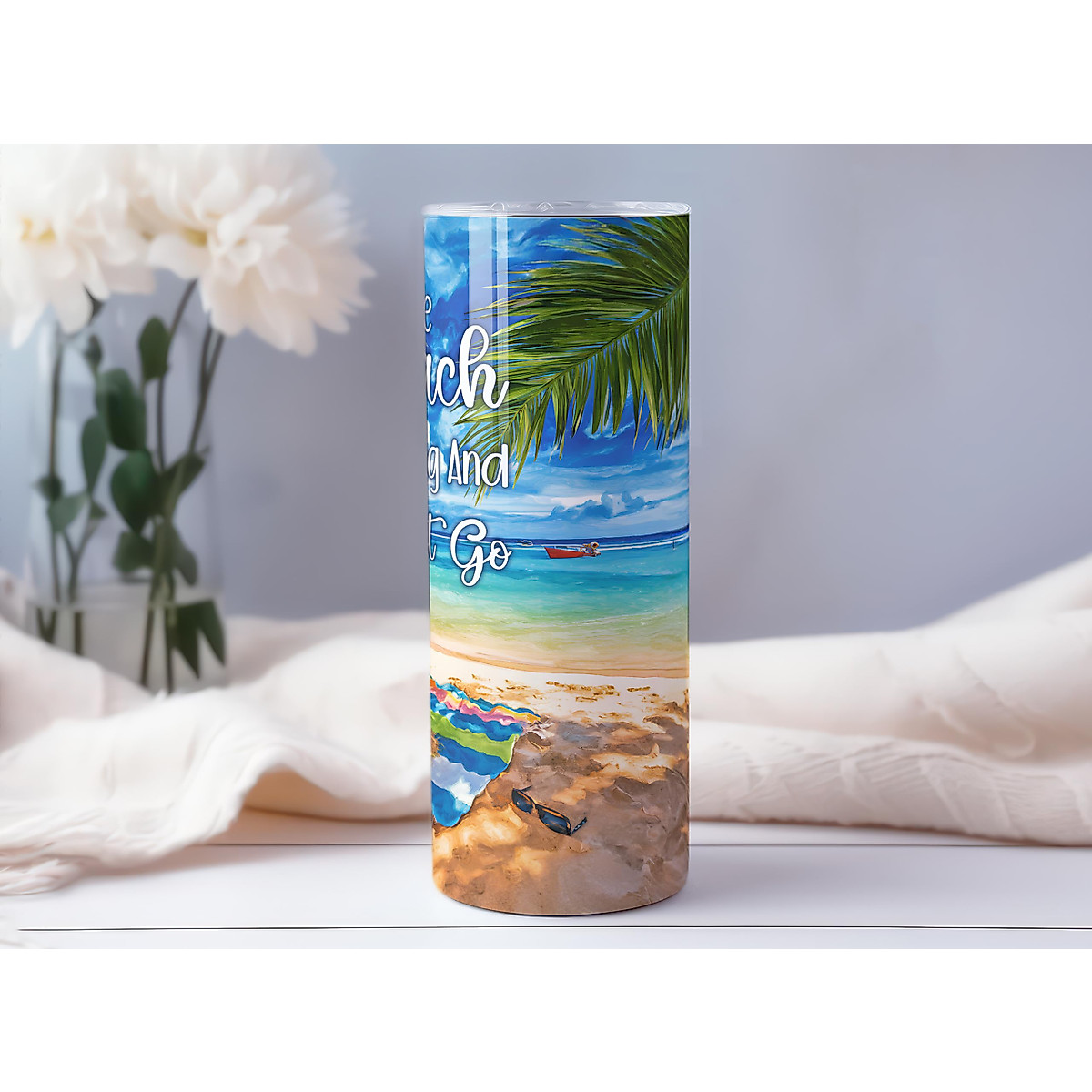 Casitika Beach Tumbler For Summer Trip. 20 Oz Beach Gifts For Women. Ocean Themed Favors. The Beach Is Calling And I Must Go.