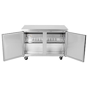 Commercial Grade Under Counter Freezer | Stainless Steel | 2 Doors | Heavy Duty Casters | Digital Temperature Controller | Automatic Defrost | 47.25” x 29.5” x 34” | R-290 Natural Refrigerant