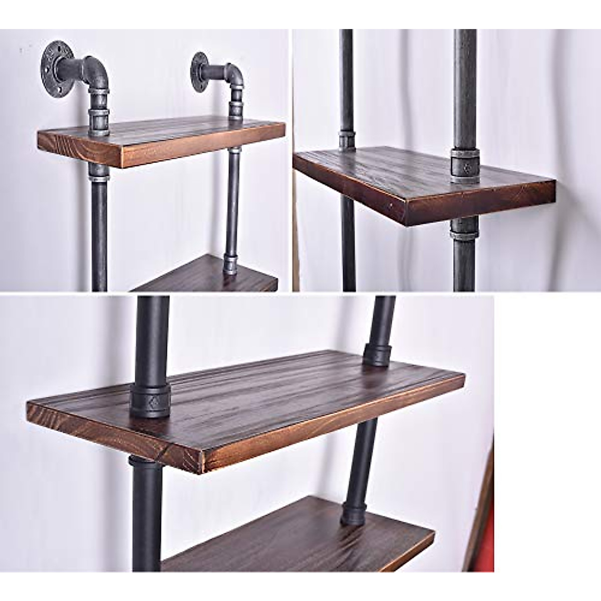 Diwhy 24”Width Industrial Pipe Shelves Rustic Modern Wood Ladder Bookcase with Metal Frame,Pipe Wall Shelf,Wood Storage,Home Decor,Display Shelving,Retro Floating Wood Shelving,6 Layer Bookshelf
