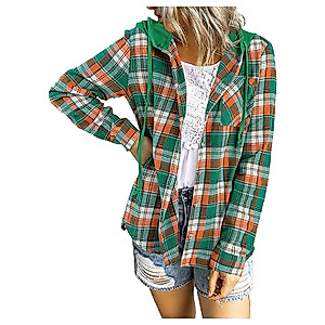 MOKINGTOP Flannel Women Shacket Plaid Print Long Sleeve Lapel Long Jackets Cardigan CoatFlannel Shacket Women,