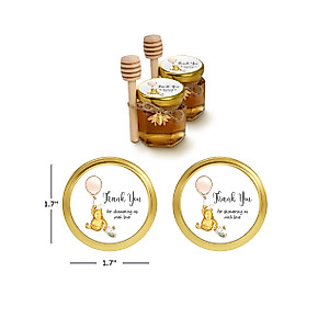 WEECUTES® Winnie Thank You Stickers Baby Shower Decorations Honey Jar Gift Label Classic Pooh Birthday Party Decor Supplies (48 Pcs)