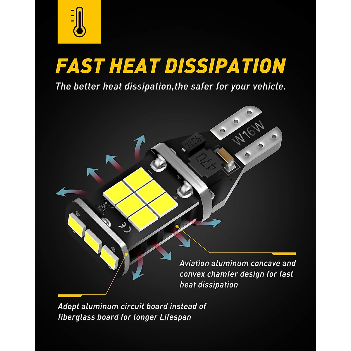 AUXITO 912 921 LED Bulb for Backup Light Reverse Lights High Power 2835 15-SMD Chipsets Error Free T15 906 922 W16W Bulbs, 6000K White (Upgraded, Pack of 2)