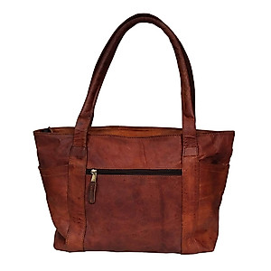 Madosh Womens Valentine Gift Shoulder Handbag Genuine Leather Brown Tote Everyday Ladies Purse Shopper Bag