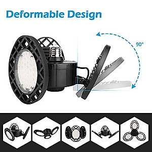 BRIGENIUS LED Garage Light, 60W LED Garage Lighting, 6000LM 6500K LED Three-Leaf Garage Ceiling Light, Deformable E26/E27 Garage Lights for Garage, Workshop