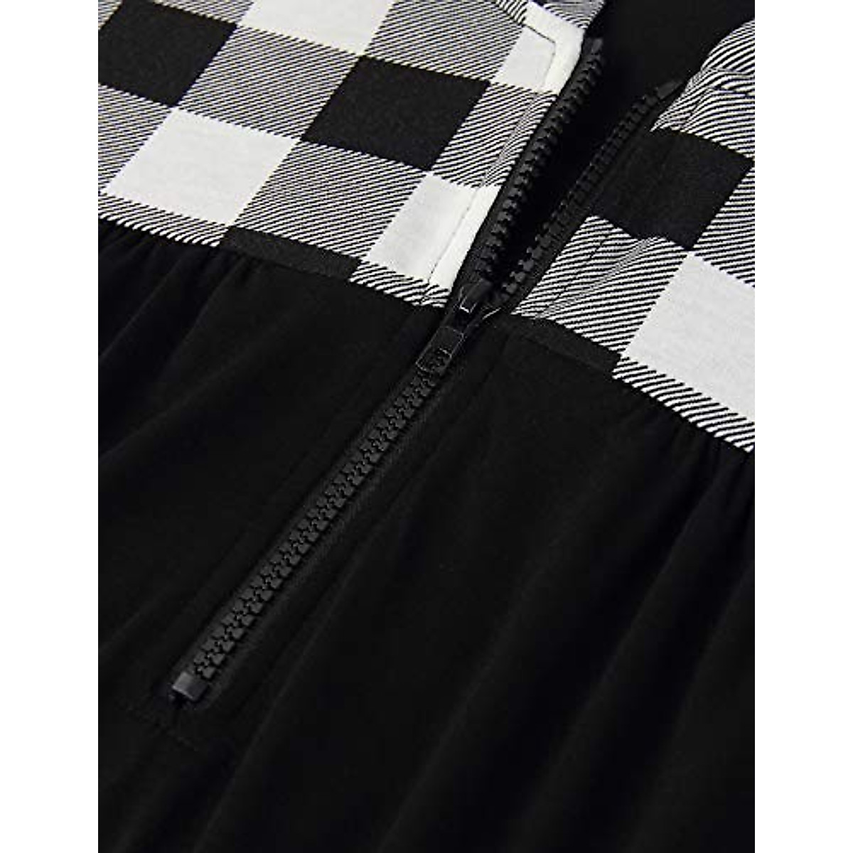 Messic Long Shirts for Leggings for Women, Tops to Wear with Leggings Cute Zip Vneck Pullover Tunic Tops Casual Comfy Lightweight Color Block Plaid Hooded Shirts for Women Black#2 XL
