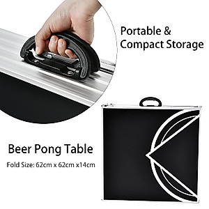 Goplus 8 Ft Portable Beer Pong Table, Foldable Party Pong Tailgate Table W/ 2-Level Adjustable Height & Carrying Handles, Party Drinking Game Table for Outdoor & Indoor