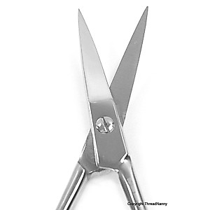 ThreadNanny Duckbill Scissors (4.5-Inch) - Duckbill Applique Scissors for Professionals - Ergonomically Bent Curved Offset Handle - Paddle Shaped, Razor-Sharp, Premium Grade German Steel