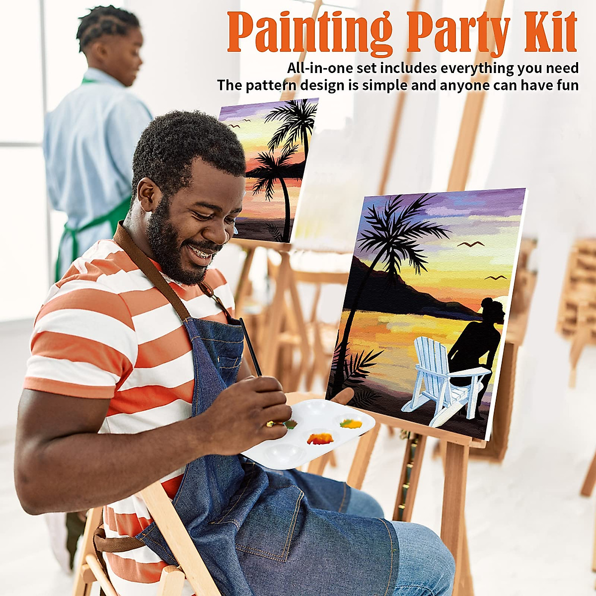 Nuberlic 2 Pack Pre Drawn Canvas for Painting Sip and Paint for Adult's Couple's Date Night Paint and Sip Kit for Outdoor Party Favor Supplies,Valentine's Day Gift(8x10)