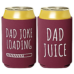 Funny, Collapsible Neoprene Beer Holder, 2 Pc. Novelty Beverage Sleeves for Cans with Gag Quotes - Dad Juice, Dad Joke Loading. Insulated Drink Cooler Gifts for 12Oz Alcohol, Beers, Wines, Sodas, IPAs