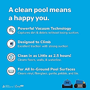 Aqua Products Evo502 Robotic Pool Cleaner, Automatic Vacuum for Inground Pools up to 40ft, 50ft Cable Length, Wall Climbing Vac w/ Strong Suction & Easy to Clean Top Loading Filter