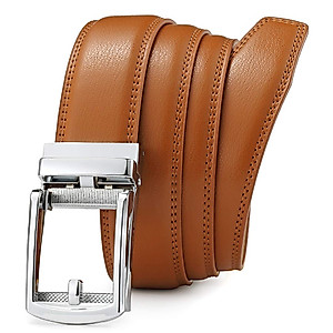 Lingli Men's Belt Ratchet Dress Belt with Automatic Buckle Brown/Black-Trim to Fit-35mm wide-200-110-TAN