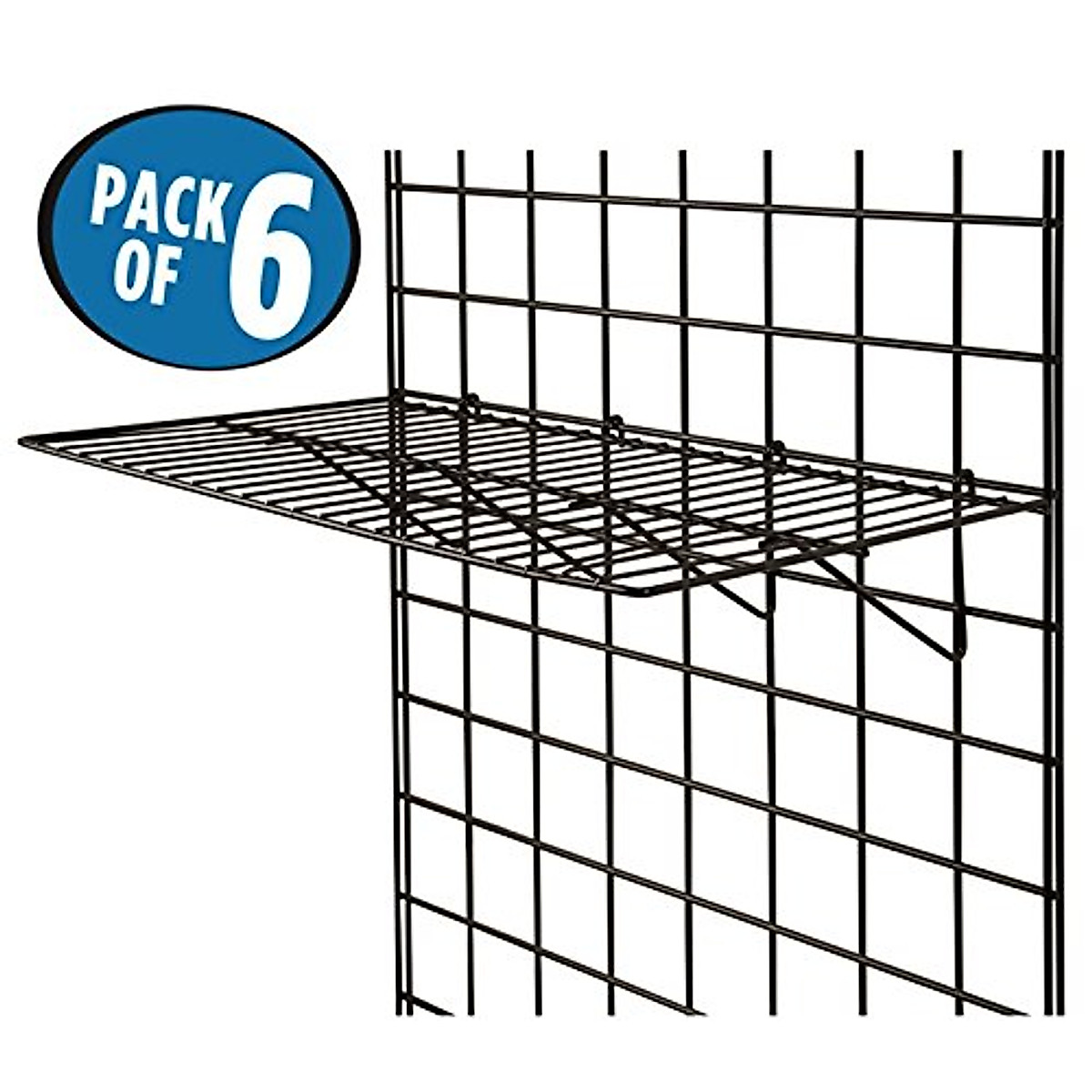 Gridwall Panel Display Shelf - Only Garment Racks - Clothing Display Rack Grid, Heavy Duty Shelves, 12"D x 24"L Straight Shelf for Grid Panel, Black Finish, Wire, (Box of 6)