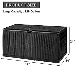 LUCKYERMORE 120 Gallon Large Deck Box, Waterproof Large Capacity for Patio, Garden, Large Outdoor Resin Rattan Storage Box Rainproof, Lockable
