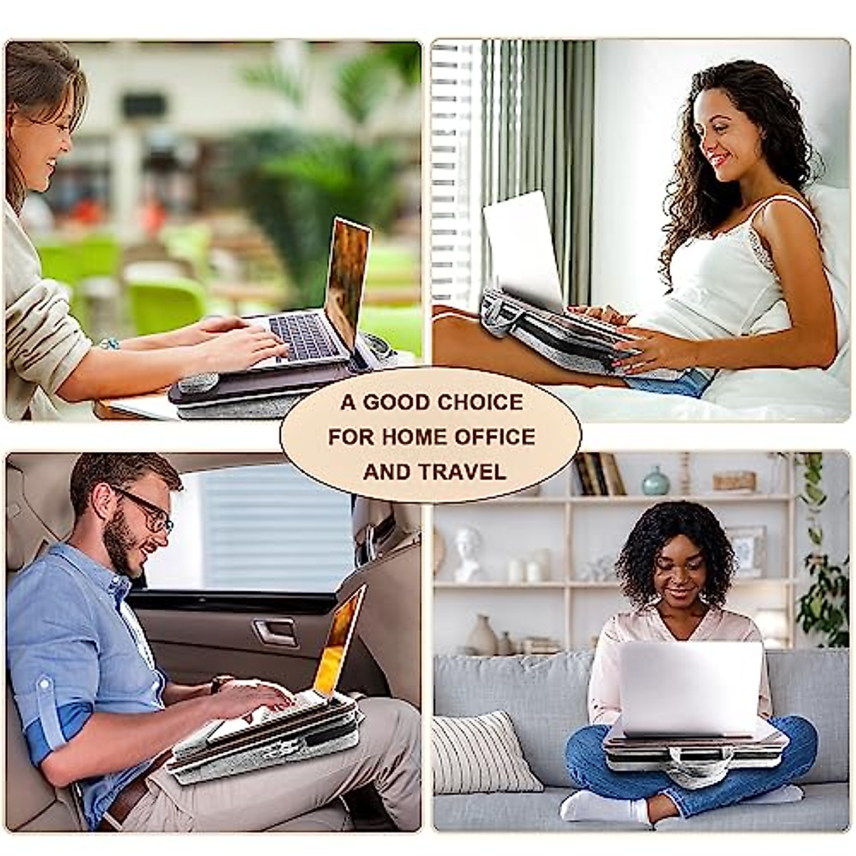 Lap Desk Laptop Bed Table: Home Office Portable Computer Lapdesk with Soft Pillow Cushion and Storage Bag - Wood Wide Writing Padded Tray for Work and Gaming on Couch - Fits up to 15.6 Inch Laptop