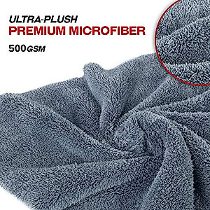 Detailer's Preference Extra Absorbent and Ultra Plush 500GSM Edgeless Microfiber Towel 16x16 Inches, Gray, 6 Pack