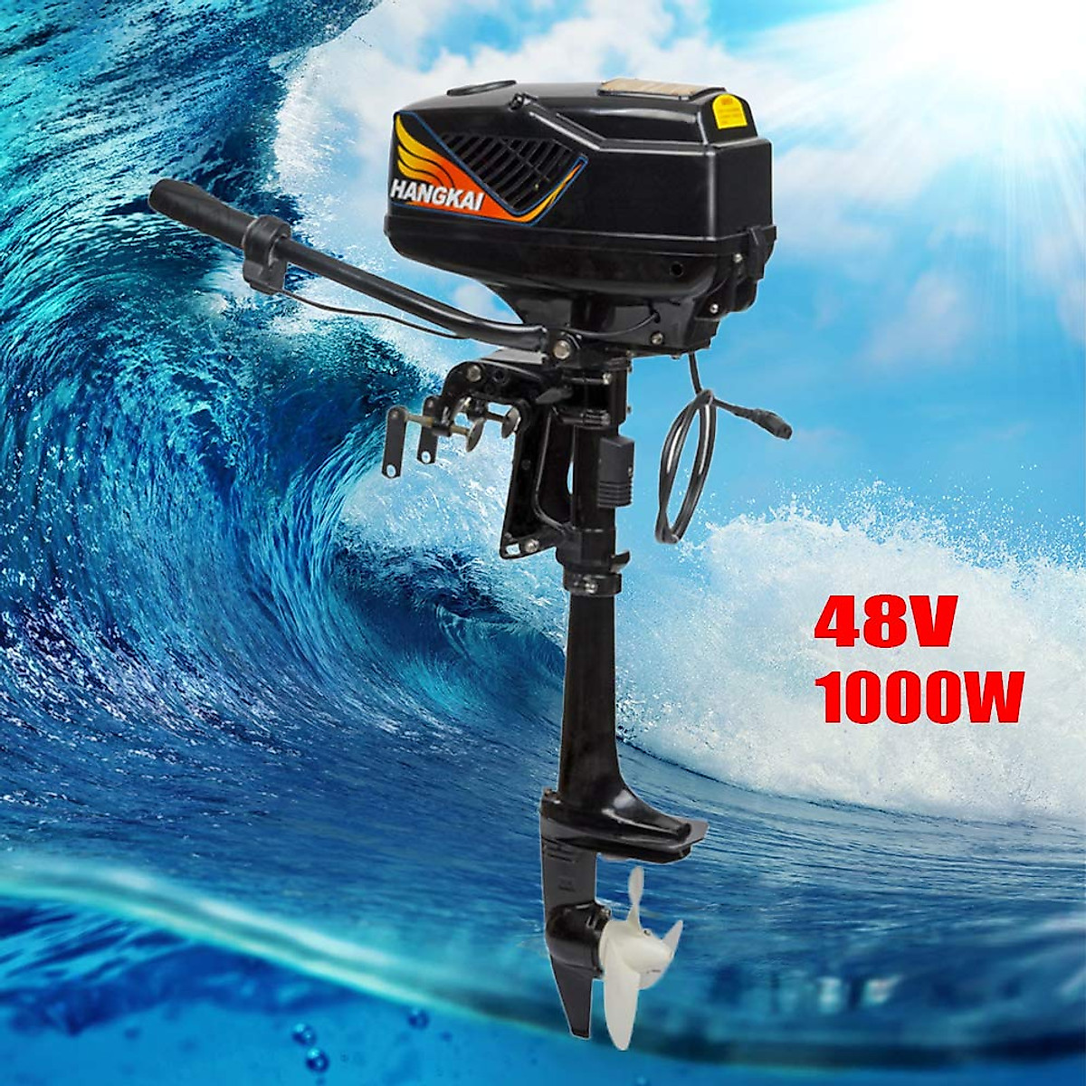 Electric Trolling Motor With 48V 1000W Thrust, Boat Fishing Motor w/Three-blade Propeller, Main Shaft Length & Angle Be Adjusted To Suit 2 Variable Speed Lower Noise For Kayak, Inflatable Fishing Boat
