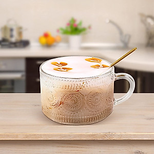 Paysky Vintage Coffee Mugs Set of 2, 14 oz Glass Coffee Cups Gift for Cappuccino, Latte, Coffee Bar Accessories, Overnight Oats Containers