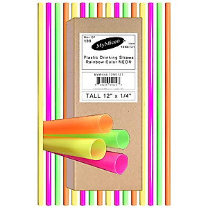 10NE121 MyMicco - 150 Giant 12" x 1/4" Neon Plastic Straws - Shakes, Shakes - Ships To You From OHIO
