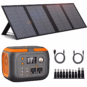 300W Portable Power Station 260Wh Outdoor Solar Generators Mobile Lithium Battery Pack 110V Outlet Solar Power Bank Camping Power Supply for Laptop with 60W Solar Panel