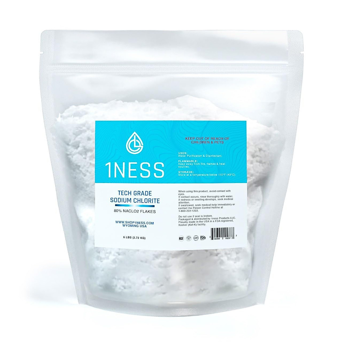 1ness Tech Grade Sodium Chlorite 80% Flakes - Pure & Natural | (6 LBS)