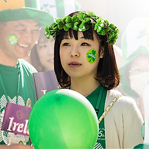 2 Pieces St. Patrick's Day Irish Shamrock Headbands Flower Crown Clover Headband St. Patrick's Day Accessories Green Garland Clover Garland Party Accessories Fairy Accessories for Women Men and Girls