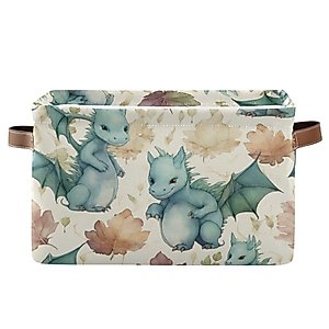 Kigai 1 PCS Storage Basket Cute Dragons Waterproof Foldable Canvas Storage Bin Laundry Basket Toy Clothes Organizer for Nursery Closet Shelf Office