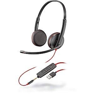 Plantronics - Blackwire 3225 USB-A Wired Headset - Dual-Ear (Stereo) with Boom Mic - Connect to PC/Mac via USB-A or Mobile/Tablet via 3.5 mm Connector - Works with Teams, Zoom & More