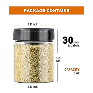 Plastic Jars With Lids Slime Containers 8oz-30 Pack-Leakproof Round Plastic Containers for Kitchen Pantry-Ideal For Home Storage-With 30 Chalkboard Stickers