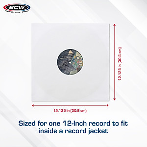 BCW 12-Inch Vinyl LP Record Sleeves - Pack of 50 | White Polylined Inner Protective Sleeves with Center Hole for Vinyl Records | Acid-Free, Scratch Resistant | Ideal for DJs and Vinyl Collectors