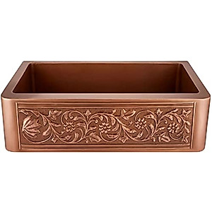 Signature Hardware 318918 32-3/4" Vine Design Farmhouse Single Basin Copper Kitchen Sink