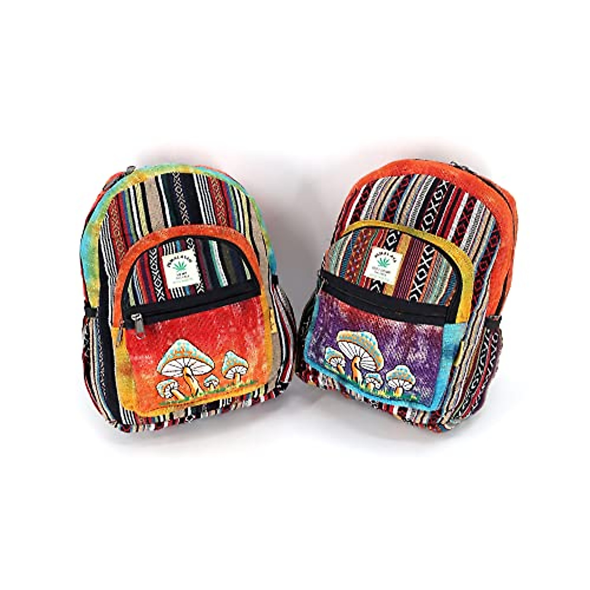 Himalaya Handmade Unique design Himalaya Hemp Backpack Small Backpack Hippie Backpack Festival Backpack Hiking & Tablet Backpack FAIR TRADE Handmade with Love, Rainbow, HBBH-0150