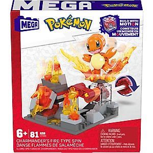 Mega Pokémon Building Toys Set Charmander’s Fire-Type Spin with 81 Pieces, 1 Poseable Character and Motion, for Kids