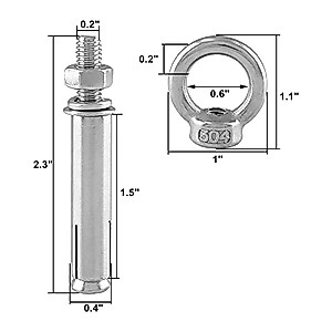 Augiimor 5PCS M6 x 60mm Ring Lifting Expansion Eyebolt Bolt Screw, 304 Stainless Steel Wall Concrete Brick Anchor Bolt