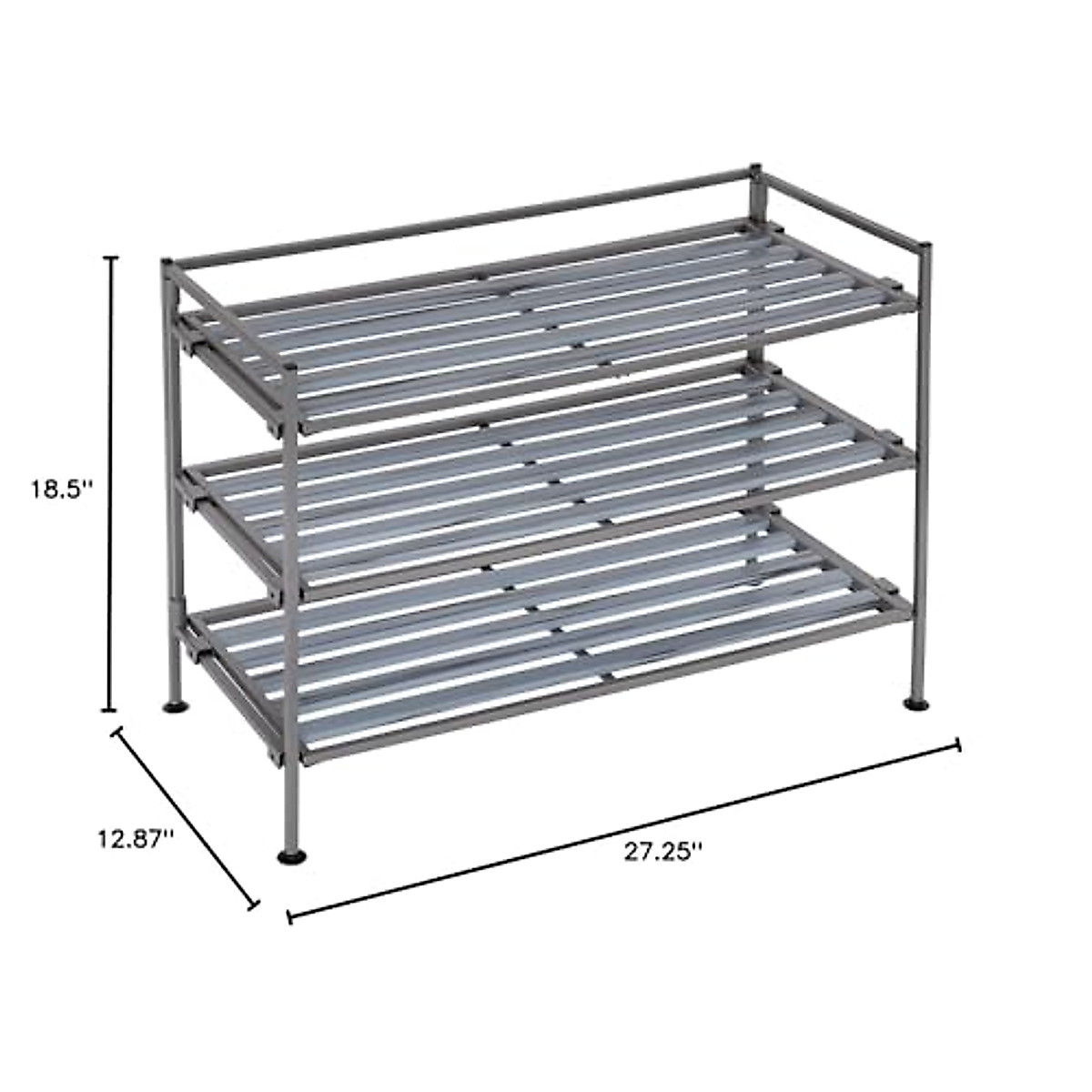Seville Classics Sturdy Freestanding Storage Shelf for Bedroom, Closet, Entryway, Dorm Room Organizer Stackable Durable Metal Shoe Rack Silver Mist Slat, 3-Tier