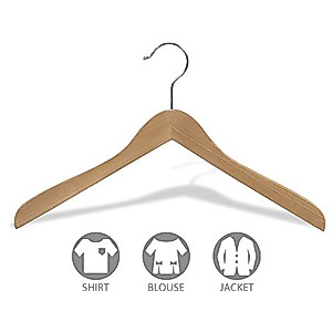 Concave Wooden Top Hanger with Natural Finish, Thick Curved Coat Hangers with Chrome Swivel Hook for Jackets or Fine Shirts (Set of 12) by The Great American Hanger Company