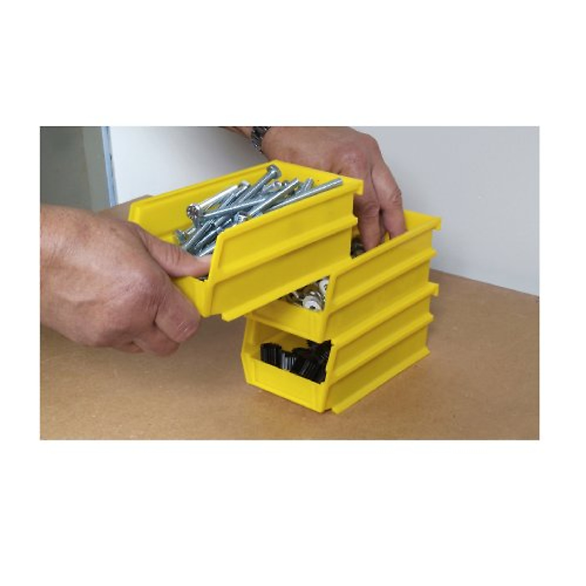 Triton Products 3-220Y LocBin Stacking, Hanging, Interlocking Polypropylene Bins 7-3/8-Inch L by 4-1/8-Inch W by 3-Inch H Yellow 24 CT