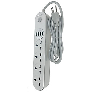 FANLIDE Universal Power Strip with USB Ports, 4 Outlets 4 Smart USB (5V 3.4A 17W), 6.5ft Power Cord, 2500W Circuit Breaker, Child Safe Door, for Cruise Ship,Dorm Room Multi Plug Extender