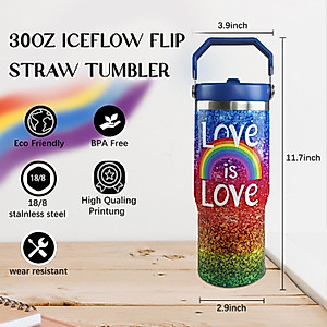 Pride Tumbler - Pride Gifts for Women Men - 30oz Rainbow Pride Month Insulated Tumbler with Handle and Flip Straw, Perfect LGBTQ Gifts for Lesbian/Gay/Bisexual