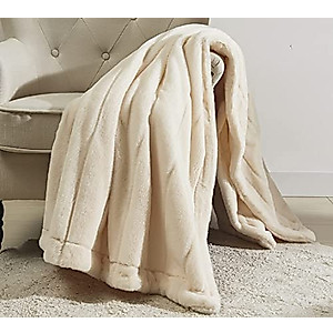 Ultra Soft Reversible Faux Fur Throw, Thick Fluffy Blanket for Winter Sofa Couch, Cuddly & Warm, (50"x 60", Cream)