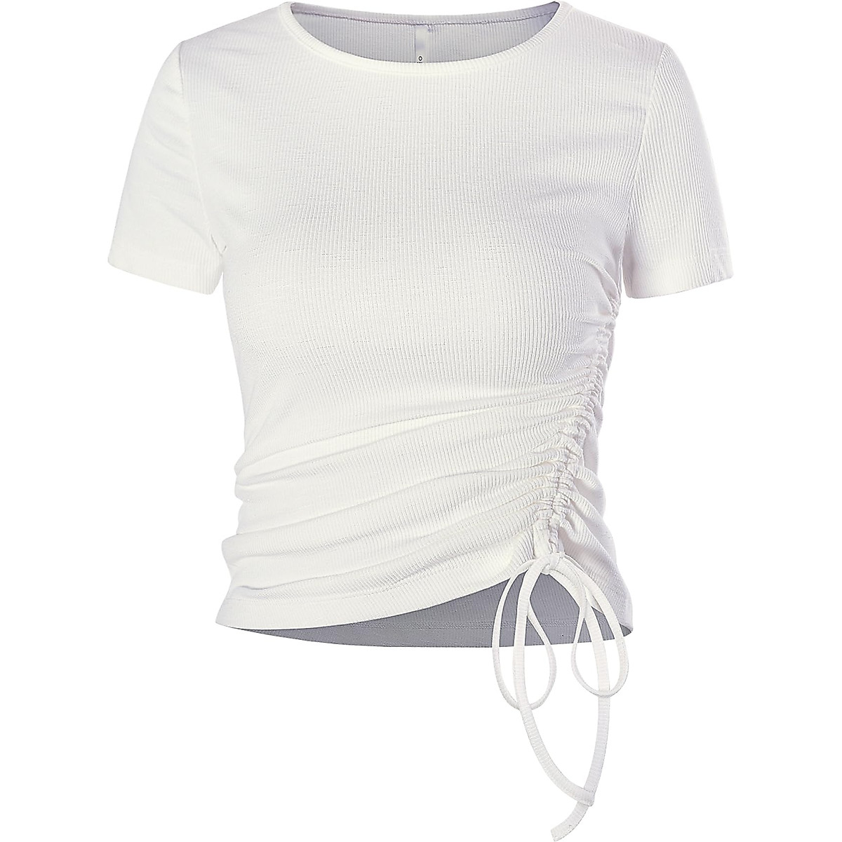 Athletic Tops for Women Short Sleeve,Workout Crop Top Fitted Yoga Shirt Drawstring Side Ruched(Off White-047,M)