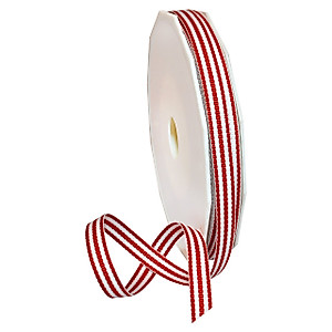 Morex Ribbon Polyester Grosgrain Striped Decorative Ribbon, 20 Yard, Red, 3/8 in