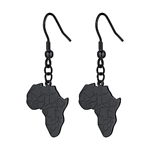 Black Stainless Steel Africa Map Earrings Vintage Minimalist African Map Dangle Earrings Halloween Jewelry for Women